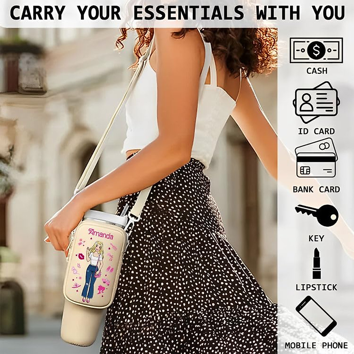 Gossby Personalized Custom 40oz Tumbler Pouch Ver 2 - Curvy Stainless Steel Cup Reusable Insulated Coffee Mug,Keep Hot/Cold,Travel Water Bottle with Holder for Travel Home, Office