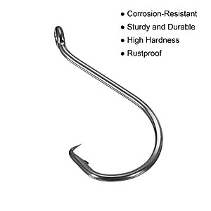 PATIKIL 1#, 1/0#, 2/0#, 3/0#, 4/0# Fishing Circle Hooks Kit, 1 Set Carbon Steel Offset Hook with Barbs for Freshwater Saltwater, Black