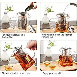 Aottop Square Glass Teapot with Infuser, 500 ml Borosilicate Tea Pot with Strainer, Clear Leaf Tea Pots for Loose Tea (500ML)