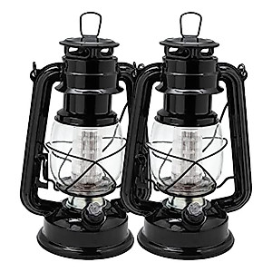 YAKii LED Vintage Lantern Metal Hanging Hurricane Lantern 12 LED Dimmer Switch Cold White Battery Operated Lantern Power Outage Indoor Camping Lighting Outdoor Brooklyn Lantern (Black 2 Pack)
