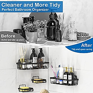 MOKANI Shower Caddy Basket Shelf with Soap Dishes-4 Packs,No Drilling Adhesive Shower Caddy Shelf Organizer with Hooks,Rustproof Bathroom Shelf for Bathroom Kitchen