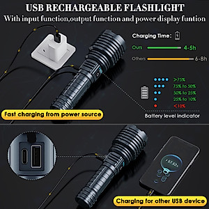 Super Bright Rechargeable Flashlights 1200000 High Lumen, Powerful LED Flashlight, IPX7 Waterproof Floodlight & Spotlight Flashlight 2-in-1 W/5 Modes for Camping, Emergency, Search & Rescue