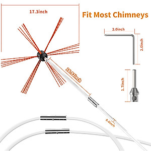 Sealegend 23FT Chimney Sweep Kit, Rotary Cleaning System and Chimney Brush with 15 Nylon Flexible Rods, Chimney Cleaning Kit Fireplace Brush Tool