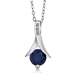 Gem Stone King 925 Sterling Silver Blue Sapphire and White Diamond Pendant and Earrings Jewelry Set For Women (3.05 Cttw, with 18 Inch Silver Chain)