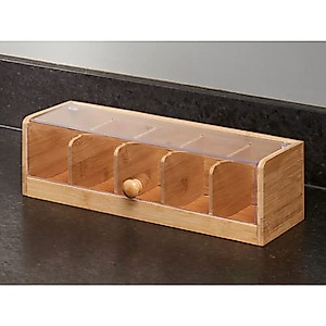 Nifty Solutions Bamboo Tea Box | 5 Compartment Tea Bag Storage | Stores up to 100 Tea Packets | Natural Wooden Tea Box | Tea Storage Containers | Organize Tea, Jewelry & Small Items