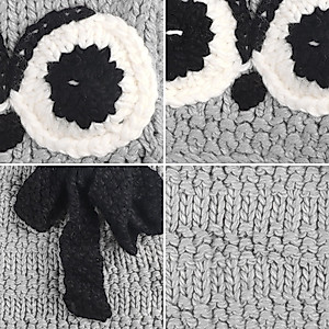 2 Pieces Kids Winter Warm Knitted Hats and Scarf Set Cute Owl Knit Beanie Hat with Scarf for Boys Girls 3-9 Year (Gray)