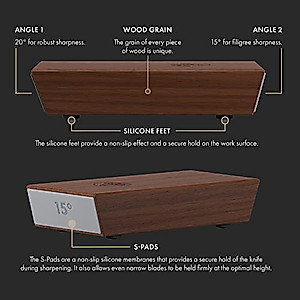 HORL 2 Walnut Rolling Knife Sharpener Engineered in Germany for Straight Edge with Industry Diamonds for Steel of any hardness and Magnetic Angle Technology with 15 & 20 Degrees