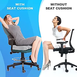 Benazcap Seat Cushion for Office Chair Cushions,Non-Slip, Sciatica & Tailbone Pain Relief Firm Coccyx Pad for Long Sitting, for Desk Chair/Car Seat/Gaming Chair/Wheelchair,Grey