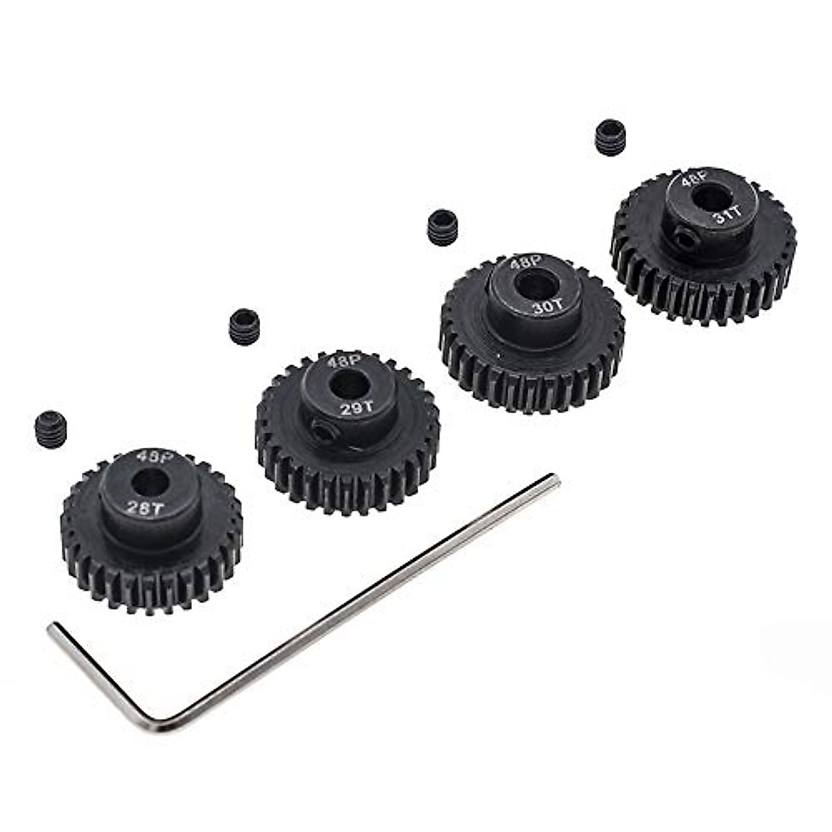 4pcs 48P Pinion Gear 3.175mm Set Hardened 28T 29T 30T 31T 48DP Pitch Gears RC Upgrade Part with Screwdriver