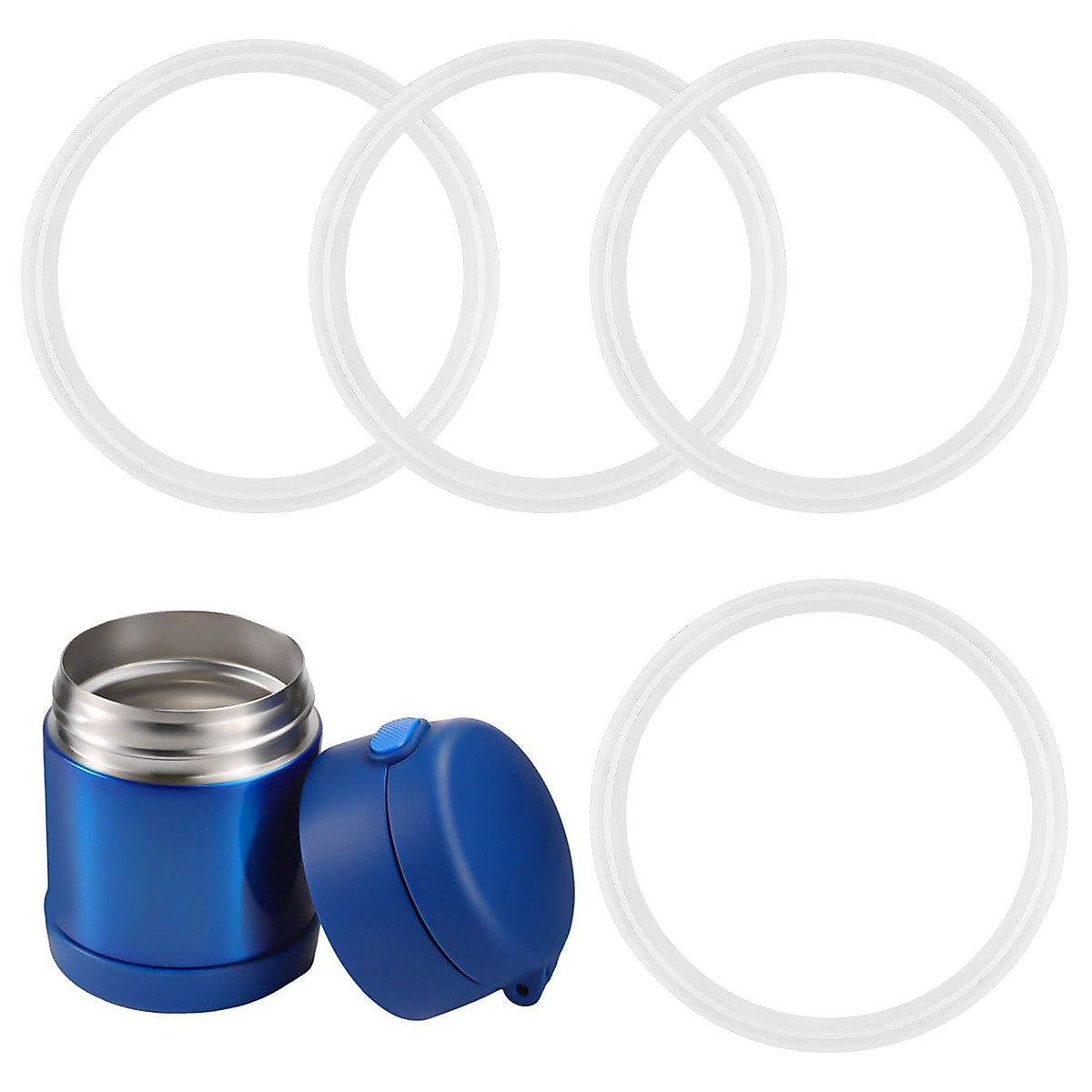 4pcs Food Jar Gaskets, Silicone Replacement Gasket Replacement Lid Seals Food Jar Parts Compatible with Thermos Funtainer 10oz Food Jar (White)