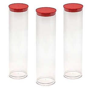 Prestige Import Group - 1.75" x 8" Transparent Clear Plastic (PETG) Storage Tubes with Red Lid - 5 Pack