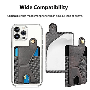 Miimall Phone Card Holder Compatible with iPhone Case, Samsung Galaxy Phone, PU Leather Wallet Pouch with Magnetic Adjustable Kickstand, 3M Adhesive Case Sleeve for Most Smartphones (Black)