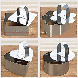 Defemim Stainless Steel 3D Cake Molds with Pusher Lifter Cooking Rings Set of 4,Baking Dish Bakeware Tools Cupcake Mold Mousse Ring Cheese Tools Salad Cake Dessert Mould(4 Different Shapes)