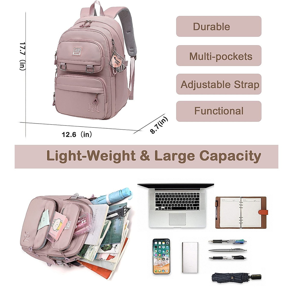 BASICPOWER School Backpack for Girls Boys, Laptop Backpack Middle High School Student Bookbag for Teens