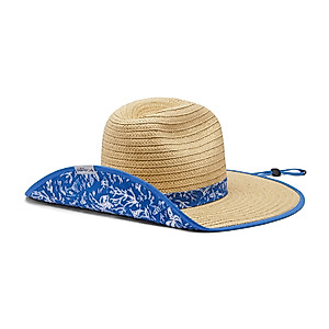 Columbia Unisex PFG BAHA Straw Hat, Vivid Blue Kona Print, Small/Medium