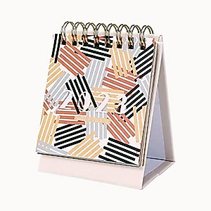 Mini Desk Calendar 2022-2023, Minimalist 3" x 3.95" Standing Flip Desktop Calendar with Vintage Gold Coil, Portable Mini Stand Up Flowers Calendar for Home Office & School