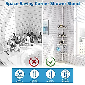 Lilyvane Corner Shower Caddy, 4 Layer Shower Organizer, Rustproof ABS Shower Shelves with Stainless Steel Pole, Drill Free Shower Rack, Large Shower Storage and Shower Caddy Tension Pole,56-125 Inch