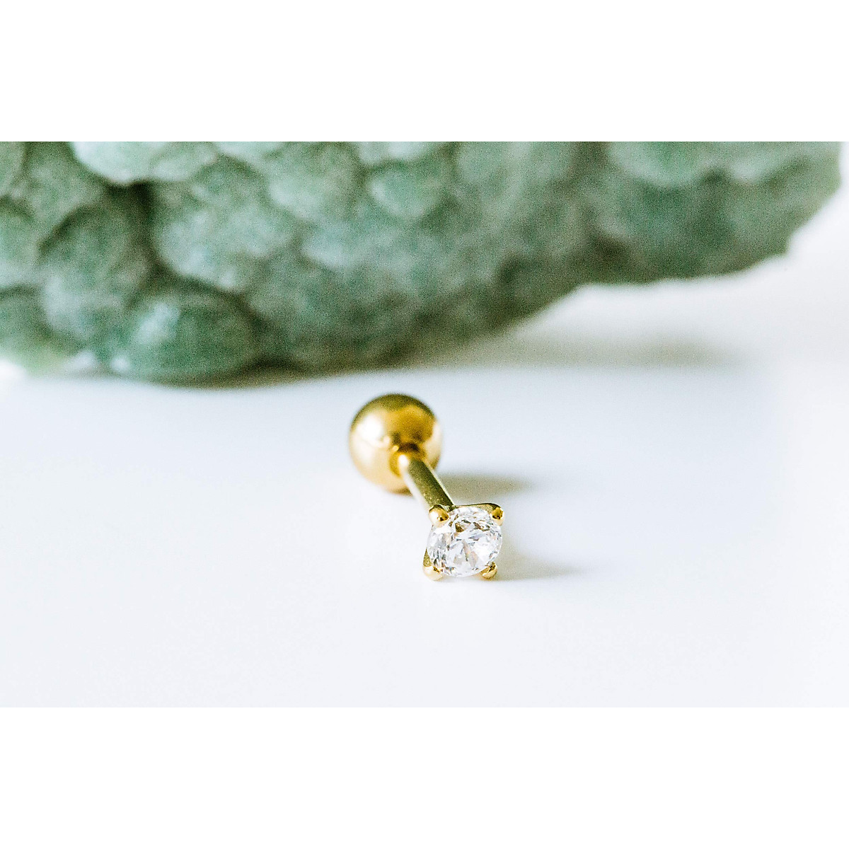 ONDAISY 14k Gold Plated Simulated Diamond 3mm Cz Round Circle Ball Ear Barbell Ball Stud Earring Piercing