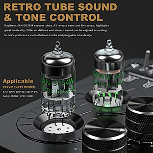 Ampapa A1 Vacuum Tube Phono Preamp, Headphone Amp, Hi-Fi Audiophile Preamplifier for MM Turntable Record Player with Tone Control for Home Stereo Audio System