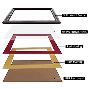 GraduationMall 8.5x11 Diploma Frame with Red over Gold Mat or Display 11x14 Certificate without Mat,Solid Wood & UV Protection Acrylic,Cherry Finish with Gold Trim