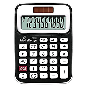 MediaRange Compact calculator with 10-digit LCD display, solar and battery operation, black/white