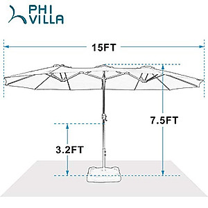 PHI VILLA 15ft Patio Umbrellas, Outdoor Market Extra Large Umbrella wirh Base, Rectangle Long Double-Sided Umbrella for Yard Lawn Garden(Beige)