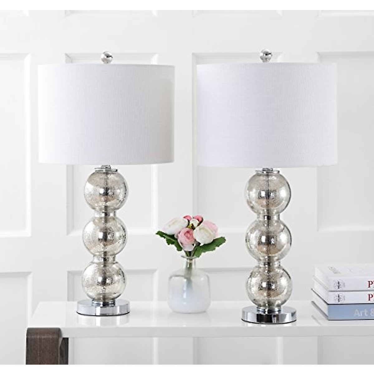 JONATHAN Y JYL1070B-SET2 Set of 2 Table Lamps Bella 27" Glass Triple-Sphere LED Table Lamp Contemporary Bedside Desk Nightstand Lamp for Bedroom Living Room Office, Mercury Silver/Chrome