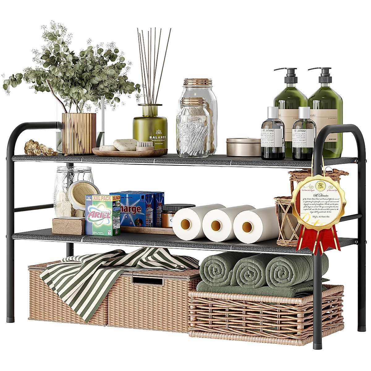 NETEL Under Sink Organizers and Storage, 2 Tier Expandable Under Cabinet Organizer Shelf with 8 Removable Panels,Expandable Shelf for Cupboard,Kitchen,Bathroom,Shoe Storage Rack