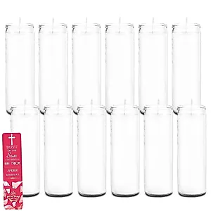 White 8" Prayer Glass Candles - Bundle with 12 White Prayer Candles for Vigils, Prayers, Cemetery, Blessing Ceremonies, Candles Bulk & Bible Bookmark