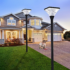 Gecheer Landscape Solar Post Light, Outdoor Patio Solar Lamp with Remote Control, LED Light Decor for Garden Deck Street, Weatherproof