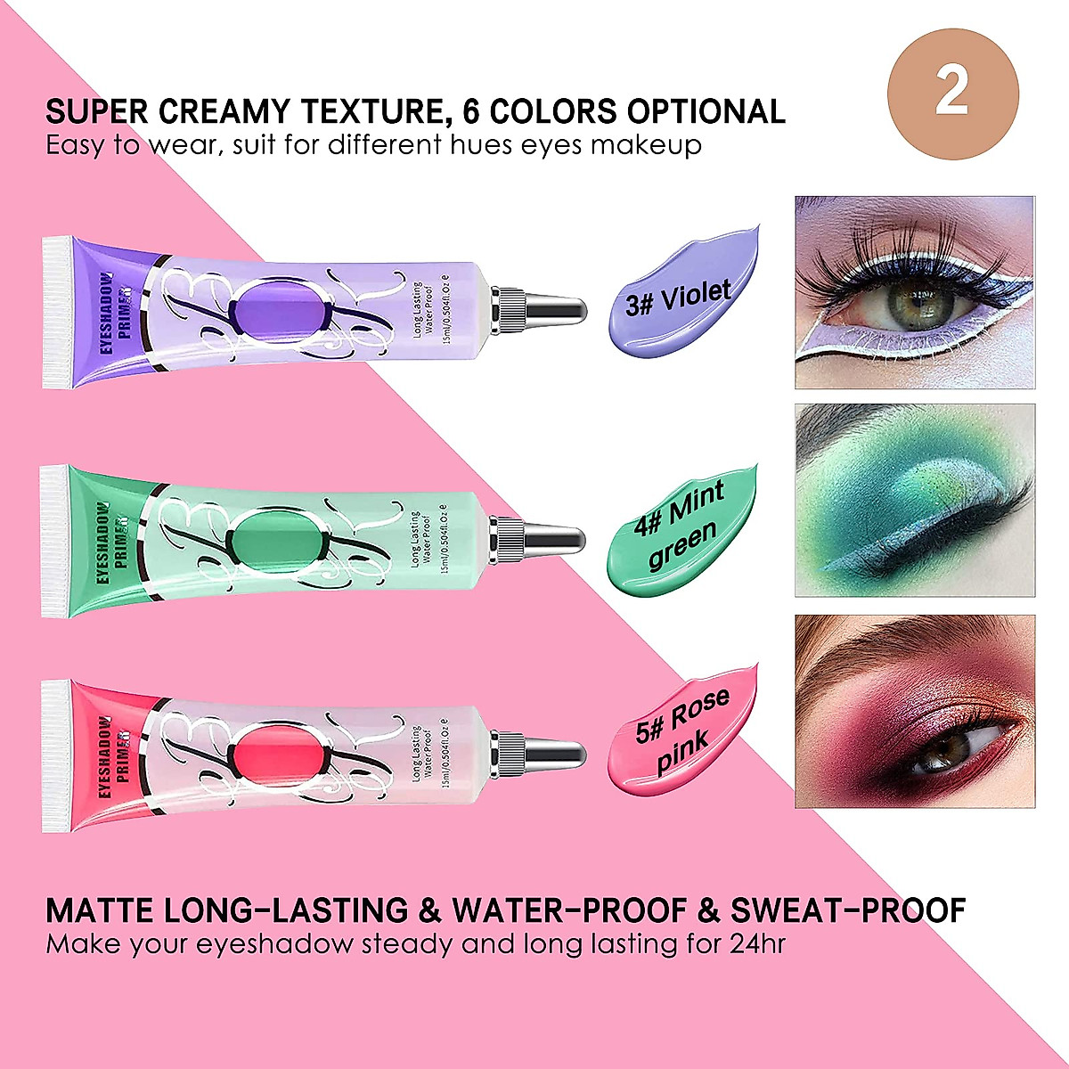 LOKFAR 2 Pack Matte Eyeshadow Primer for Oily Lids Medium Eyeshadow No Crease Eye Primer Makeup Eyeshadow Base Waterproof & Smudge-proof & Long Lasting Cream Liquid Eye-shadow for All Shadows (Set B)