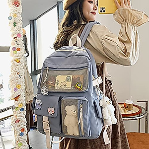 Kawaii Backpack with Kawaii Pin and Accessories Cute Kawaii Backpack for School Bag Kawaii Girl Backpack Cute (Blue)