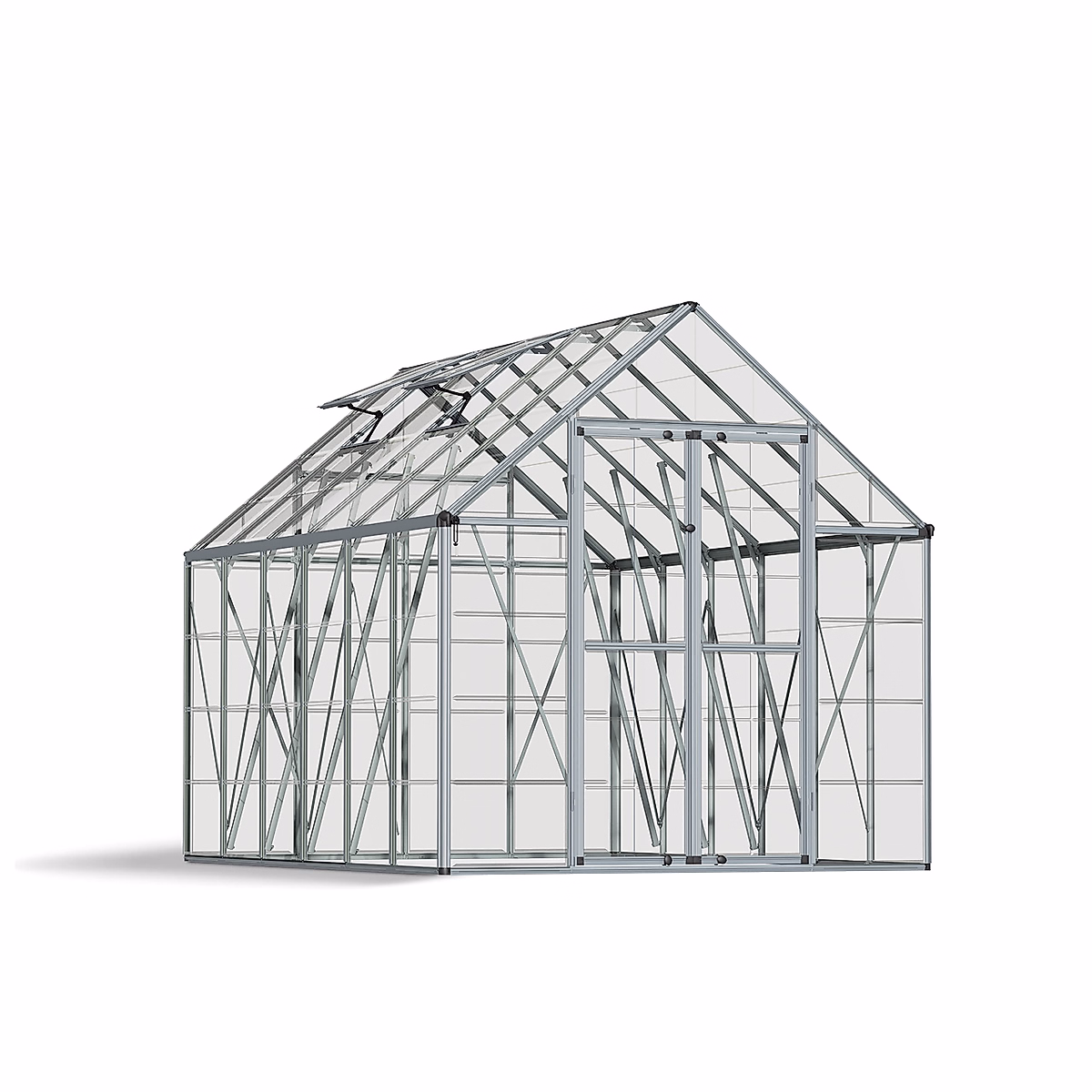 Palram - Canopia Snap & Grow 8 Ft. x 12 Ft. Greenhouse Kit Hobby DIY Walk In Green House Heavy Duty Polycarbonate, Aluminium Frame, with Lockable Door and Vent for Outdoors, Garden, Backyard In Silver