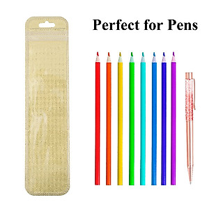 50pcs Resealable Mylar Ziplock Bags Long Jewelery Plastic Bags with Front Window Smell Proof Bag Packaging for Lip Gloss Lash Food Electronics Jewelry Electronics Pen Jewelry Necklace (Gold)