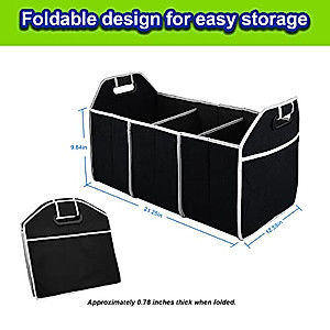 Car Trunk Organizer, Portable Foldable Waterproof Auto Storage Bag with 3 Compartments, Collapsible Cargo Trunk Groceries Organizer, Car Accessories Universal for SUV, Truck, Van, Sedan (Black2)