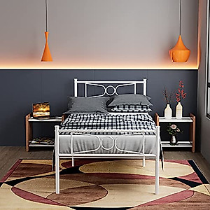 GIME White Twin Bed Frames with Storage for Girls Boys, Platform Bed Mattress Foundation Duty Metal Slats Support with Headboard/Footboard for Teenagers Student, No Box Spring Needed