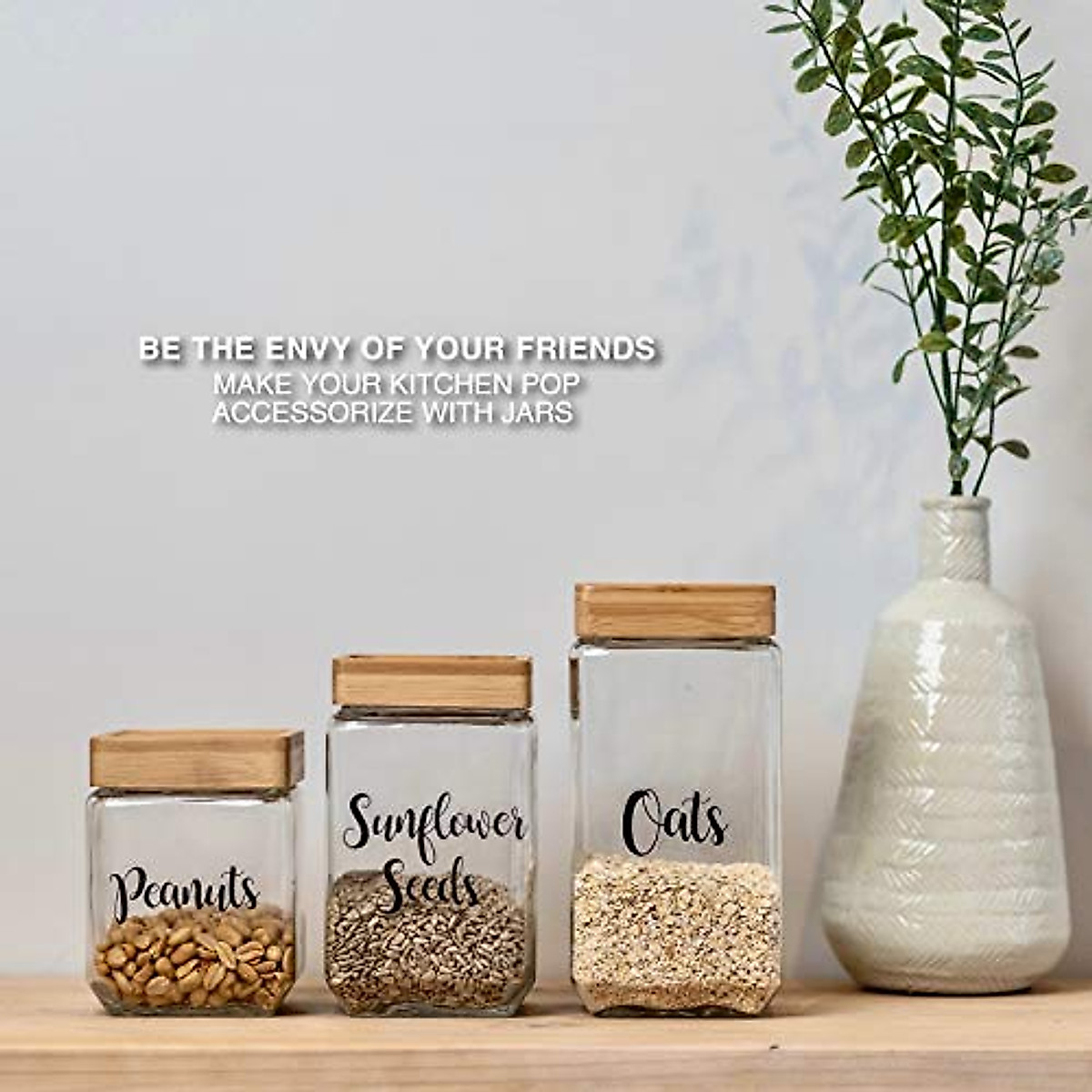 106 Pantry Labels Stickers by 7 Ruby Road for Kitchen Organization and Storage. Clear Water Resistant, Farmhouse Cursive Script for Food Canisters, Containers, Mason Jars for flour, sugar, coffee