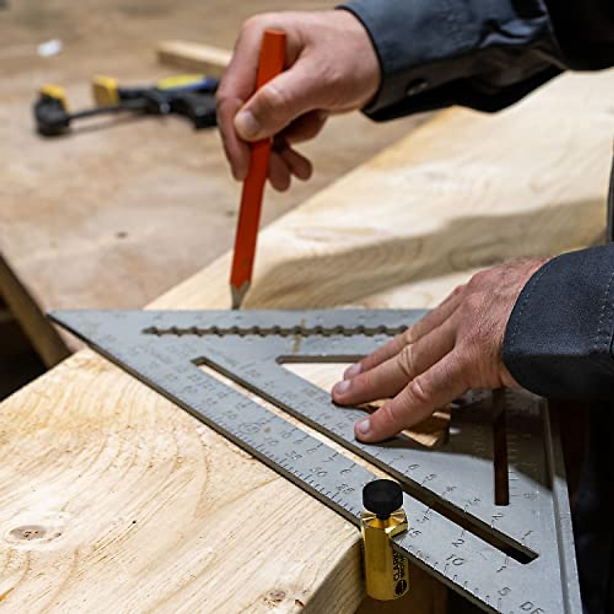 Clarke Brothers Stair Gauge – 2pcs Stair Tread Gauge for Conventional Framing Square or Carpentry Square – Heavy-Duty Brass Stair Gauge Set – Large Knob Size – Long Brass Body