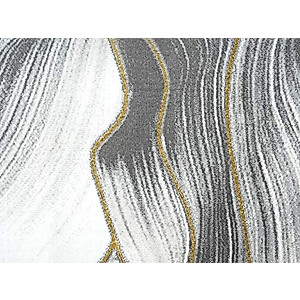 Abani 7' 9" x 10' 2" (8x10) Grey & Gold Metallic Contemporary Ribbon Area Rug, Rugs Swirl Design Neutral Non-Shed Bedroom Rug