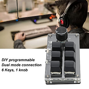 Heayzoki 6 Keys Programmable Keypad, Mini Macro Pad Mechanical Gaming OSU Keypad 1 Knob USB Bluetooth Dual Mode Programming Keypad DIY Keyboard for Gaming, Media,Control, Built in
