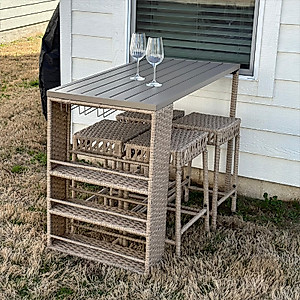 YITAHOME 5 Piece Patio Bar Set, Outdoor High Top Table and Chairs with Wine Glass Holder and Soft Cushions, Outdoor Wicker Furniture for Backyard, Garden Yard, Balcony, Beige Rattan