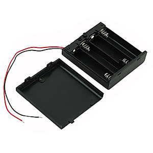 Ogrmar On/Off Switch 4 x 1.5V AA Battery Case Holder Leads Black w Cap 2Pcs