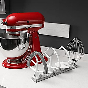 Stand Mixer Attachment Holder, Wooden Wall Mounted Holder with 4-Pack White Plastic Hangers, Kitchen Accessories Storage Organizer Parts Compatible with Kitchenaid Mixer Attachments for Space-saving
