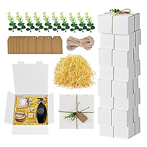 32Pcs Gift Boxes Set 10 Bridesmaid Proposal Boxes with Ribbon,10 Kraft Gift Tags and Plastic Eucalyptus Leaves Stems 1 Cut Paper Shred 1 Twine Rope,White Gift Boxes for Wedding,Christmas,Birthday,Present