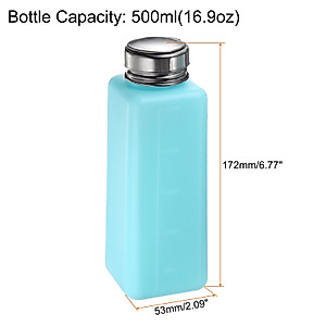 HARFINGTON Solvent Alcohol Dispenser 500ml(16.9oz) Push Down Liquid Dispenser Pump with Sealing Stainless Steel Lid for Acetone Cleanser Polish Remover, Blue