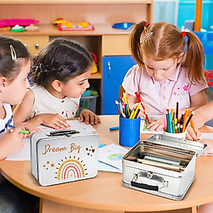 6 Pack DIY Lunch Box Tin Retro Set 8 x 6 x 4 inches with Hinged Lids DIY Large Fun Box for Storage Blank Design Vintage Metal Lunch Box for Kids Sandwich Containers (Silver)