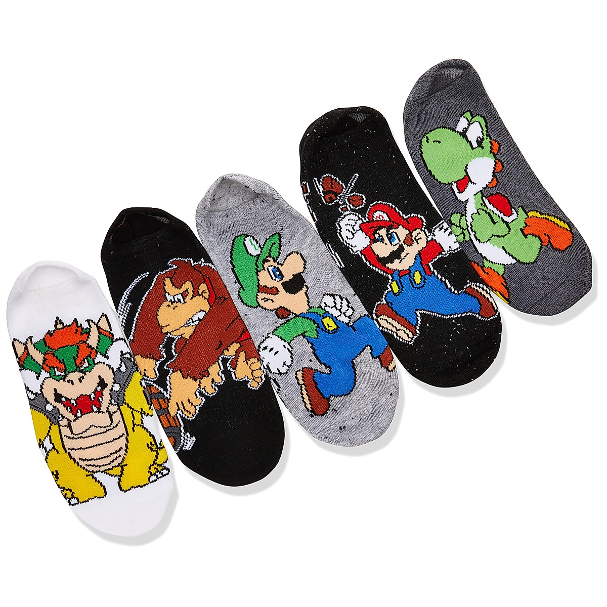 Mario boys Mario 5 Pack No Show Casual Sock, Black White Grey Mario, 11-Sep US