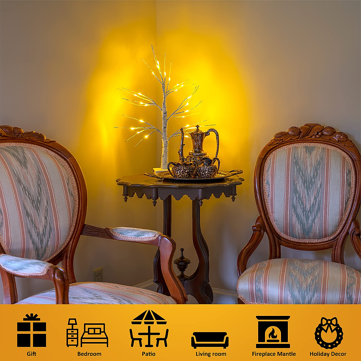 Easter Tree Lighted Birch Tree with Led Lights | USB/Battery Operated | Easter Egg Tree Tabletop Decorations, 2FT 24 LEDs Warm White Lighted Trees for Decoration Inside 2Pk