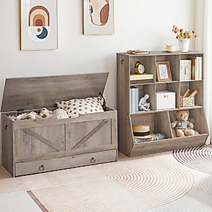 HOOBRO Kids Bookshelf, Toy Storage Cabinet, Kids Toy Organizer, 8 Cubicles, Bookcase Footboard, Bookshelf for Kids, for Playroom, Bedroom, Nursery, School, Rustic Brown FG35CW01G1