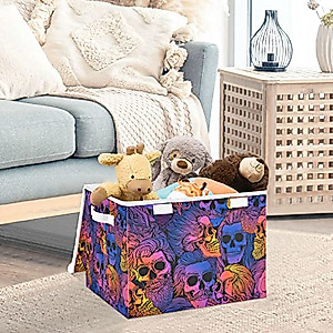 innewgogo Bearded Skulls Storage Bins with Lids for Organizing Closet Organizers with Handles Oxford Cloth Storage Cube Box for Books